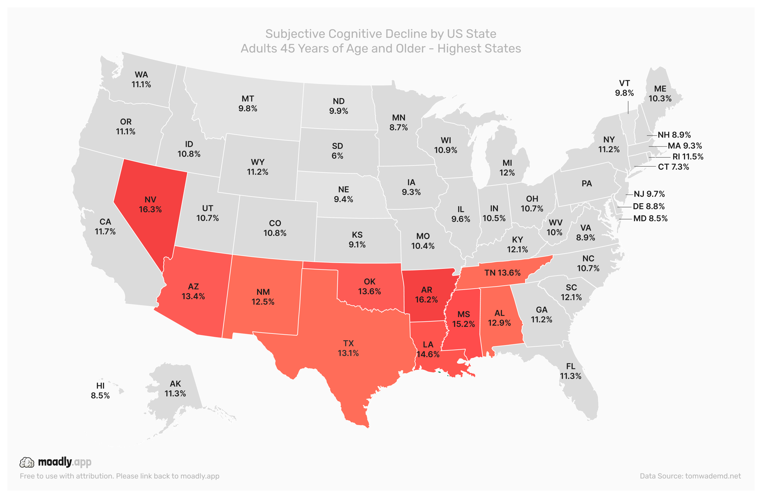 Highest SCD Prevalence by U.S. State Adults 45+